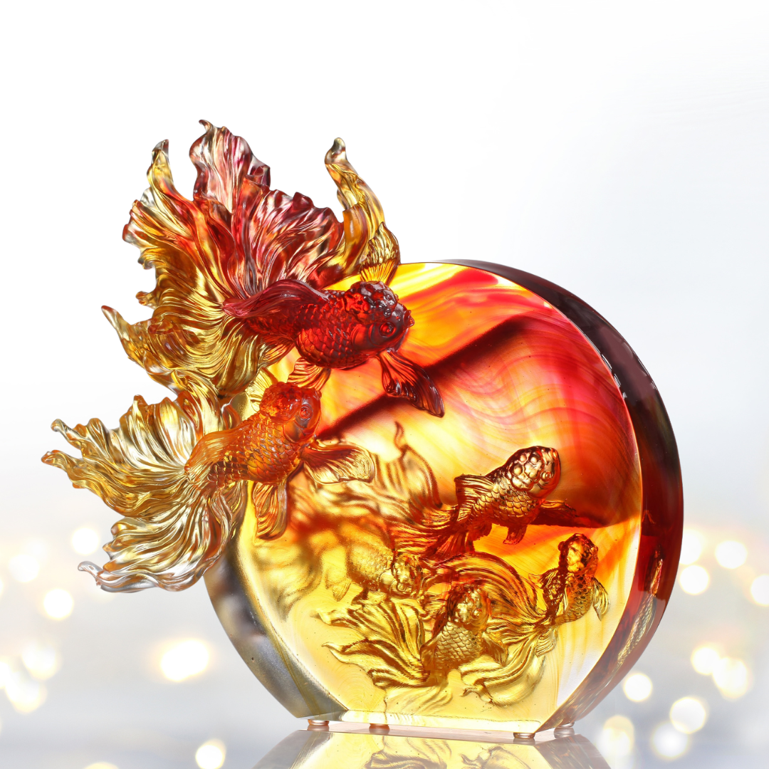 Crystal Sculpture, Goldfish, In Celebration – LIULI Crystal Art