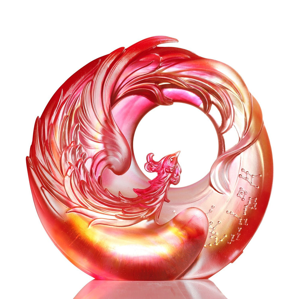 LIULI Crystal Art, Mythical Creature, Set of 5, Dragon, Vermillion Bir